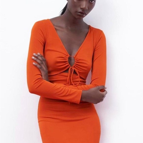 Zara | Dresses | Zara Rust Long Sleeve Cutout Dress | Poshmark